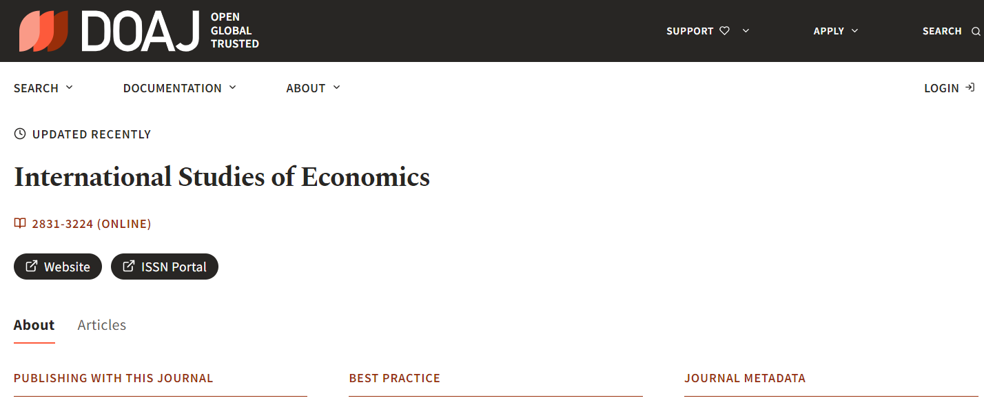 喜讯 ︱International Studies of Economics被DOAJ正式收录！